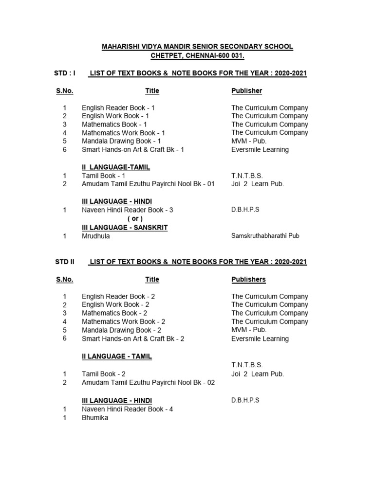 Textbooks for St. Mary's Abyasa 2020-21 | PDF | Sanskrit