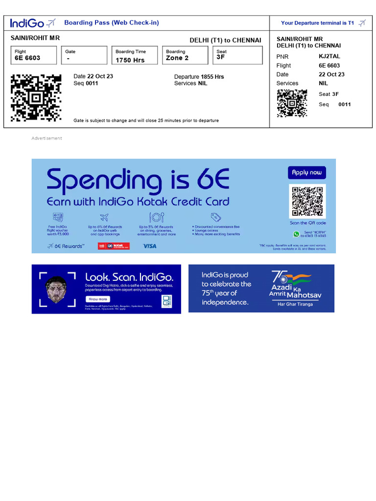 BoardingPass-Journey DEL - MAA | PDF