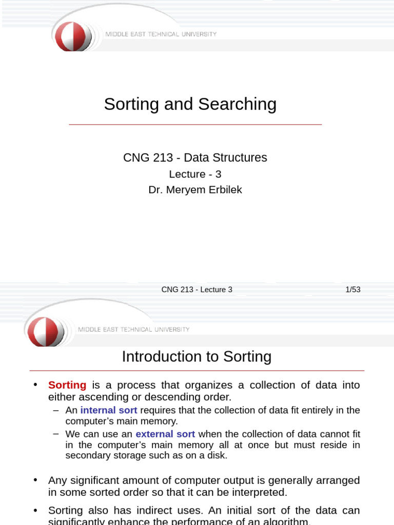 CNG213 Lecture 3 - Sorting-Searching | PDF | Algorithms | Computer Data