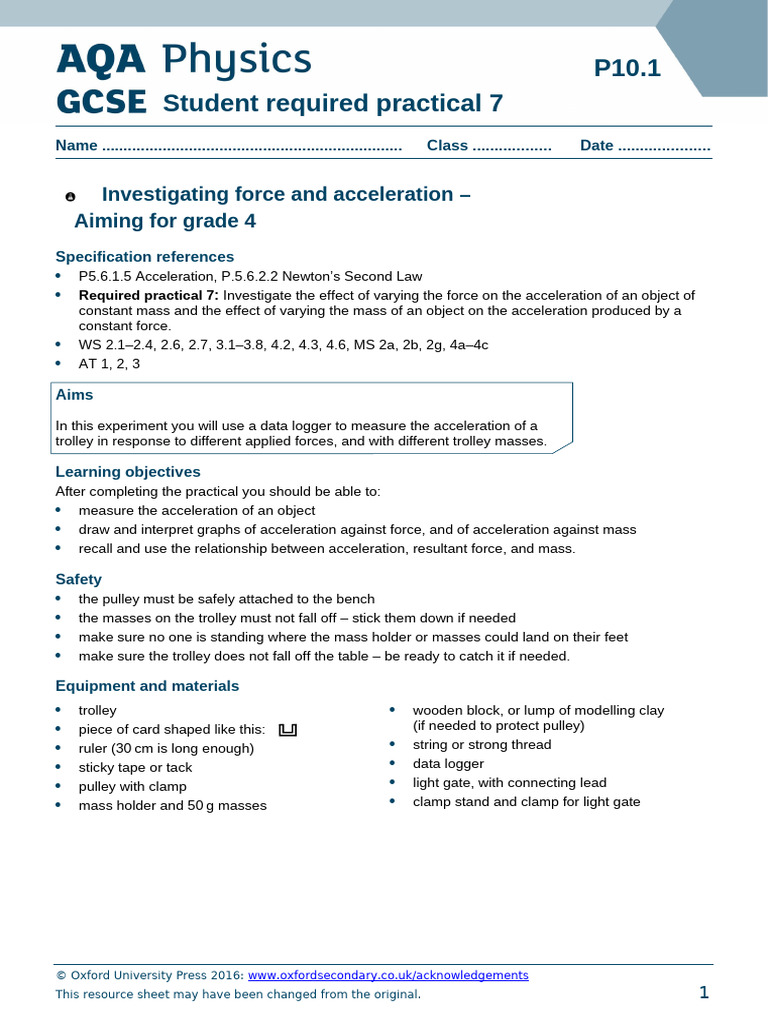 Force and Acceleration Practical Guide | PDF | Force | Mass