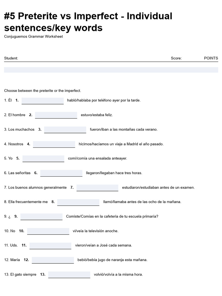 #5 Preterite vs Imperfect - Individual sentences_key words ...