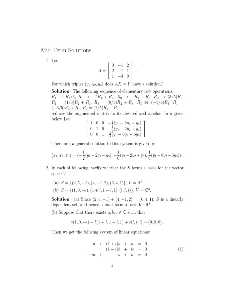 Linear Algebra: Solutions and Proofs | PDF | Mathematical Analysis ...