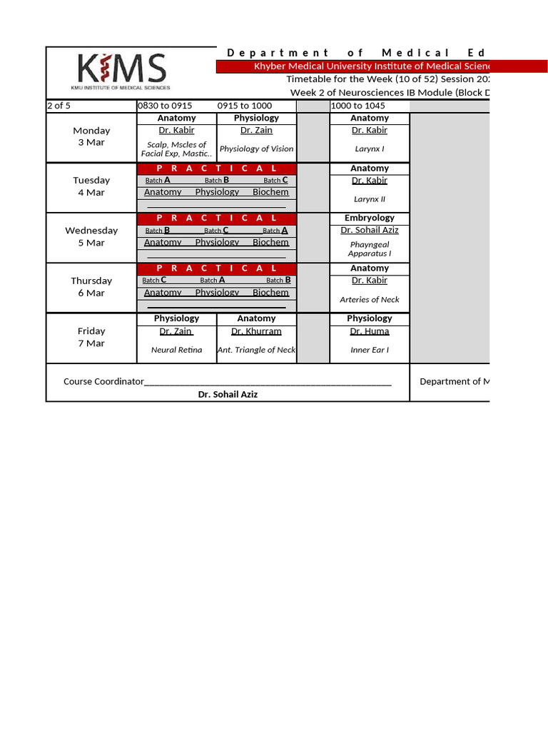 Neurosciences IB Module Schedule | PDF | Neck | Anatomy