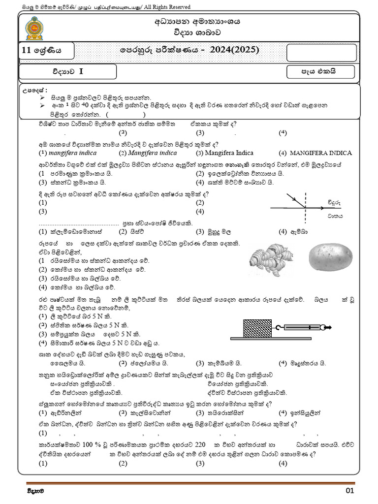 MOE Science Paper 2024 (2025) MCQ | PDF