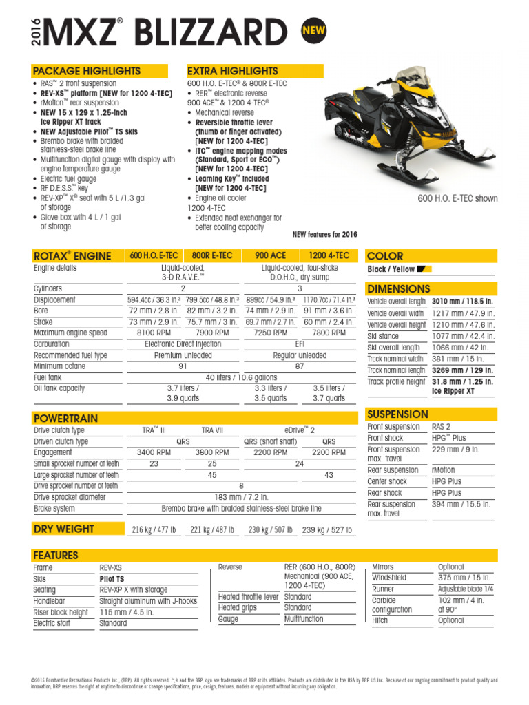 Ski-Doo MXZ Blizzard Specs | PDF | Motor Vehicle | Vehicles