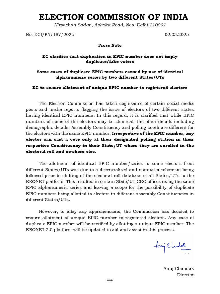 ECI clarification march 2025 | PDF