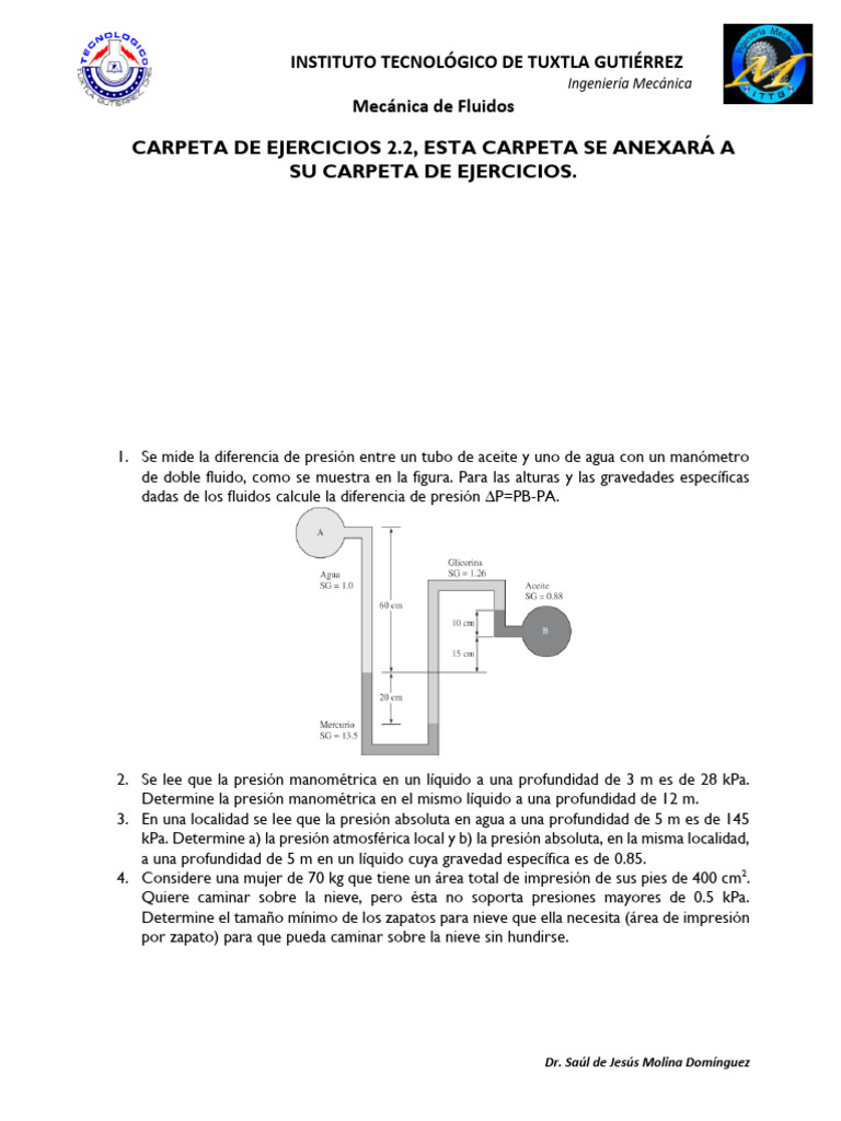 Carpeta de Ejercicios 2.2 2025 A | PDF | Presión | Pascal (Unidad)