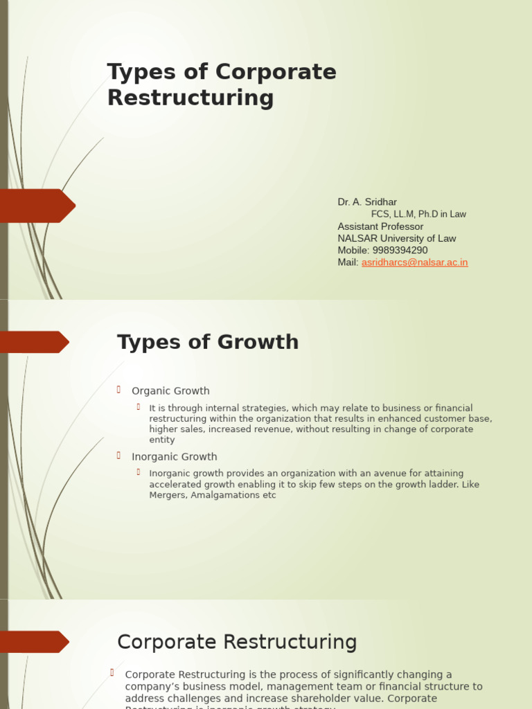 Types of Restructuring | PDF | Mergers And Acquisitions | Shareholder Value