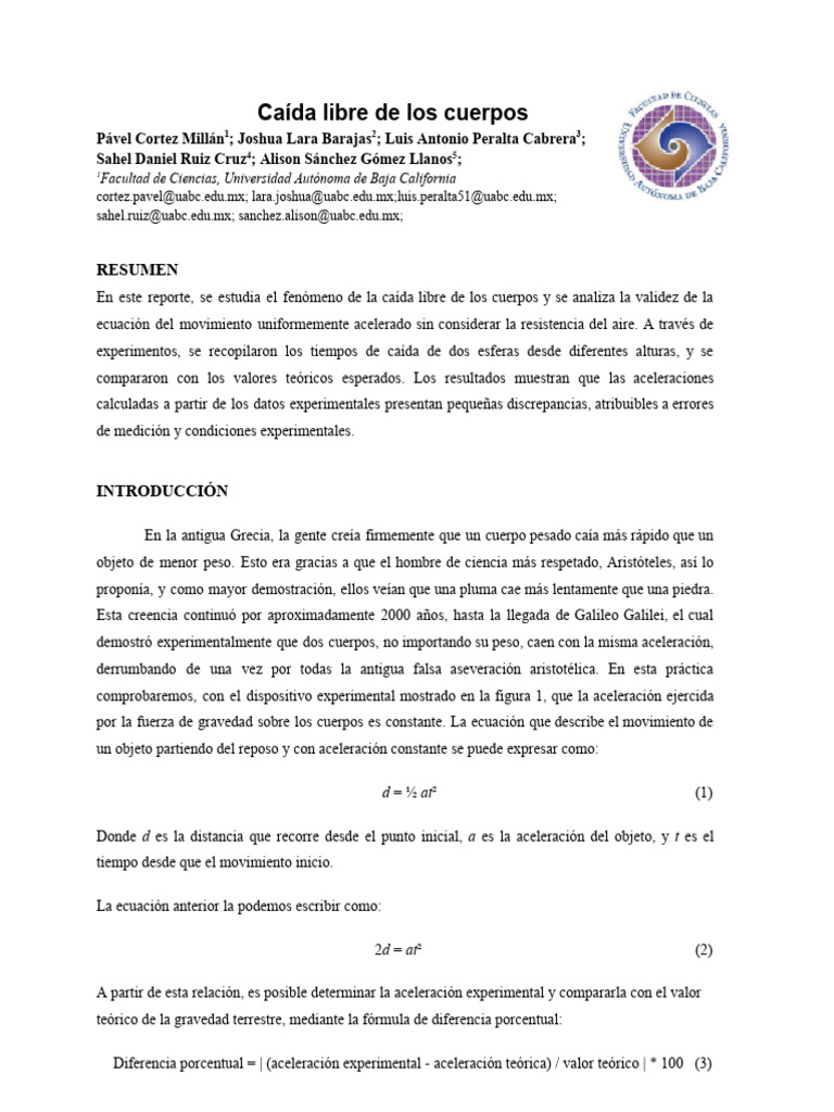 Caída libre: Experimento con pelotas | PDF | Masa | Experimentar