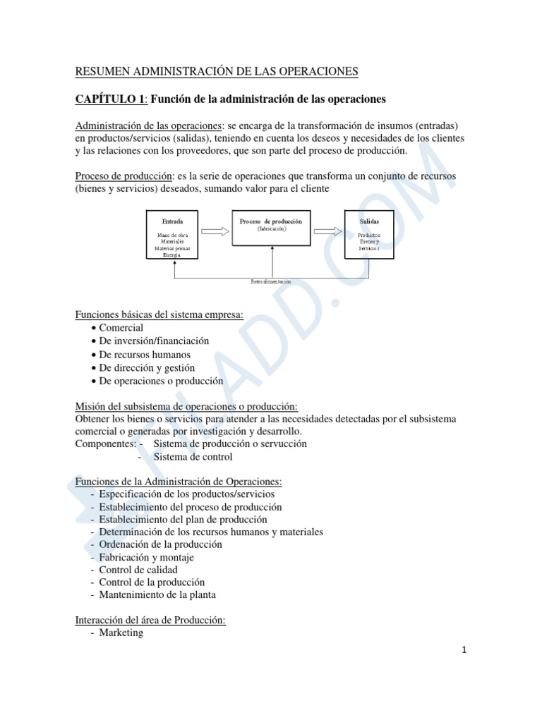 Resumen Administracion de Las Operaciones | PDF | Calidad (comercial) | Marketing