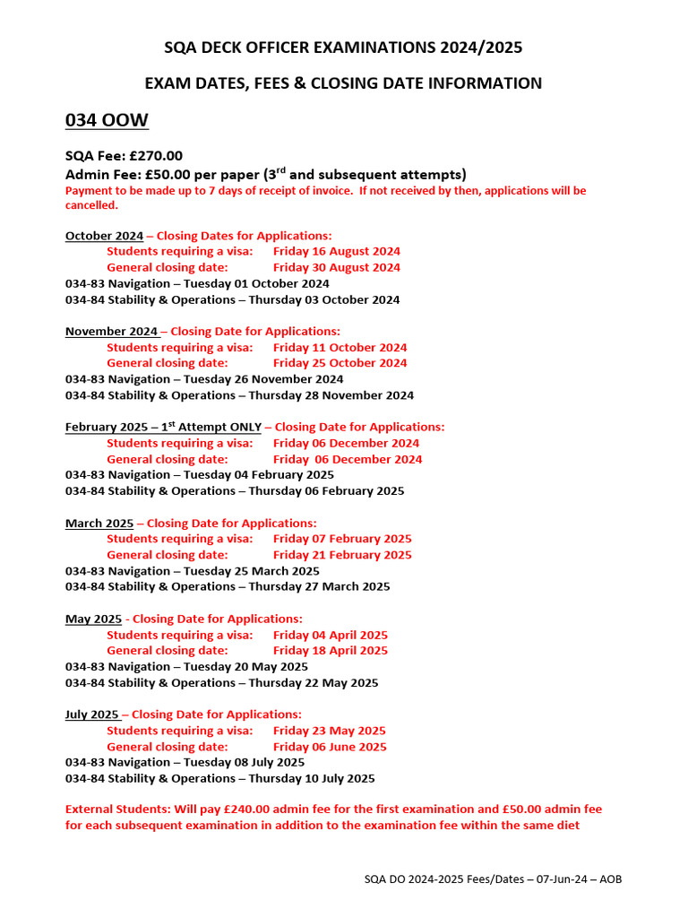 Sqa Deck Officer Examination Dates Fees Closing Dates | PDF ...