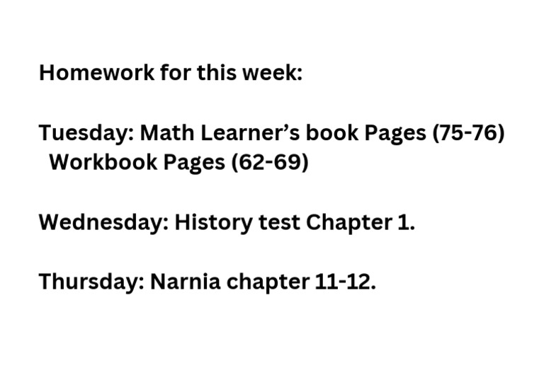 Homework For This Week Tuesday Math Learner's Book Pages (75-76 ...