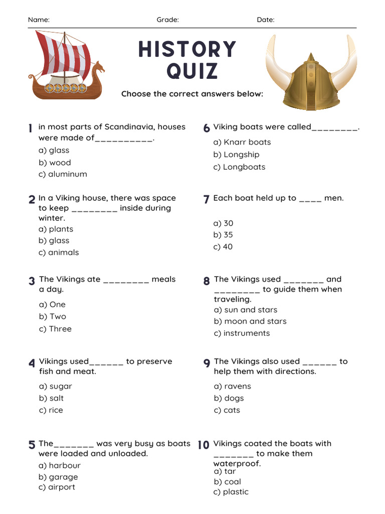 Viking Culture and Boat Trivia Quiz | PDF