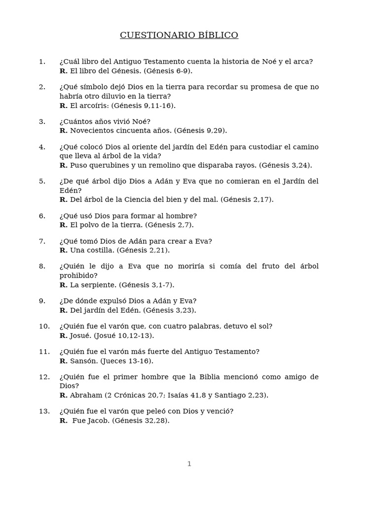 Cuestionario Bíblico | PDF | Libro del éxodo | Moisés