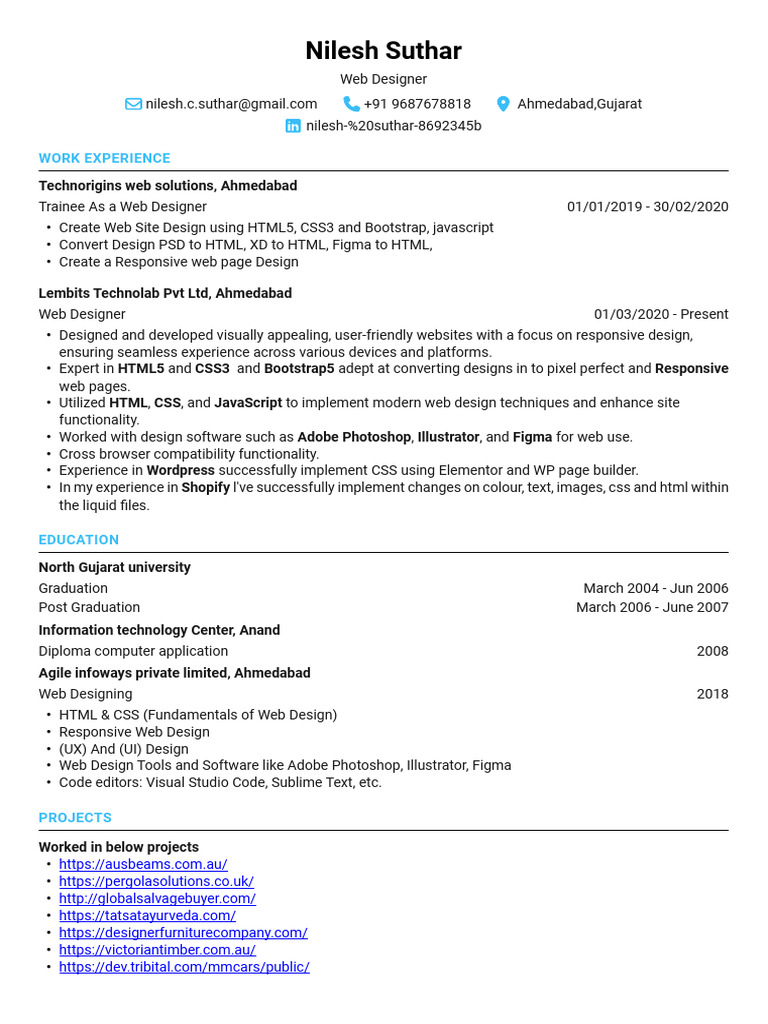 Nilesh Suthar - Resume-new | PDF | Web Design | Html5