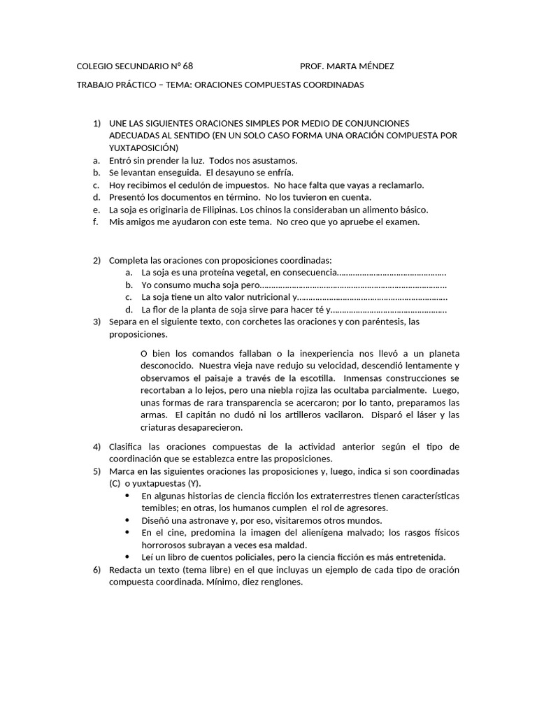 Oración Compuesta Coordinada | PDF