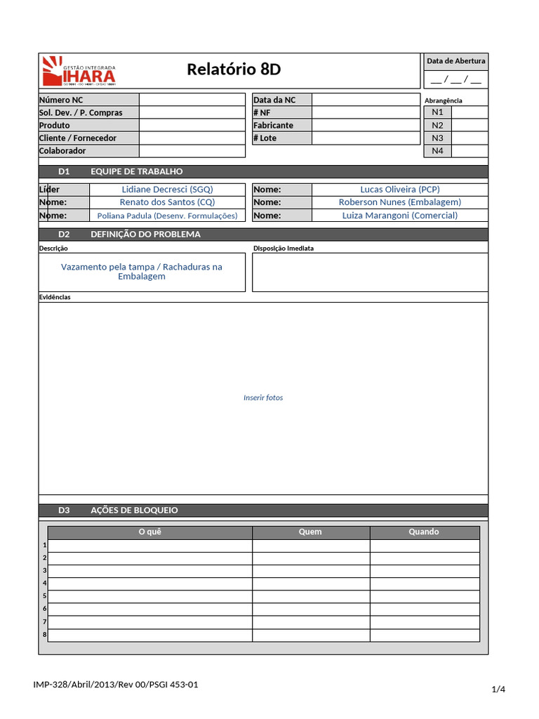 IMP-328 - Relatorio 8D | PDF | Processo de negócios | Gestão da cadeia de suprimentos