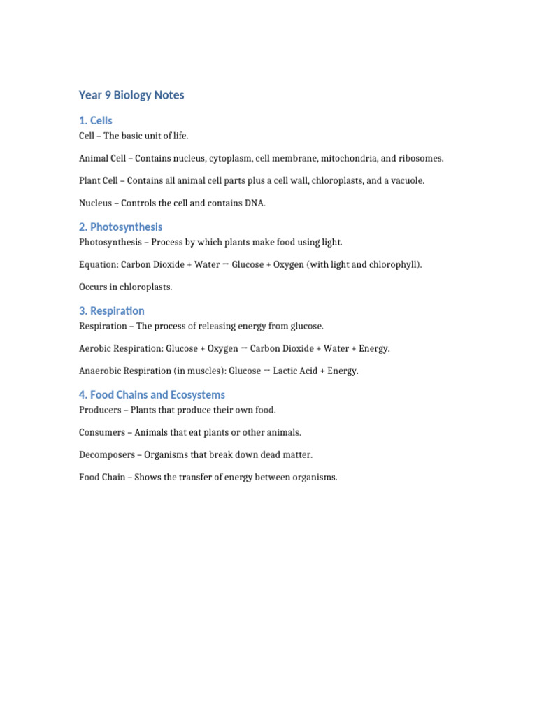 Year 9 Biology Essentials | PDF