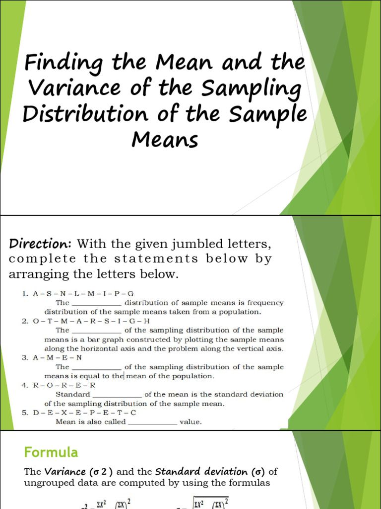 Finding The MeanVariance and Standard Deviation of Sampling ...