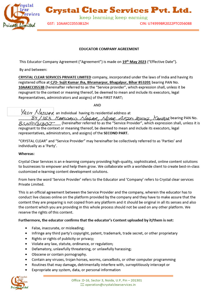 Offer Letter Yash Signed | PDF | Business Law | Private Law