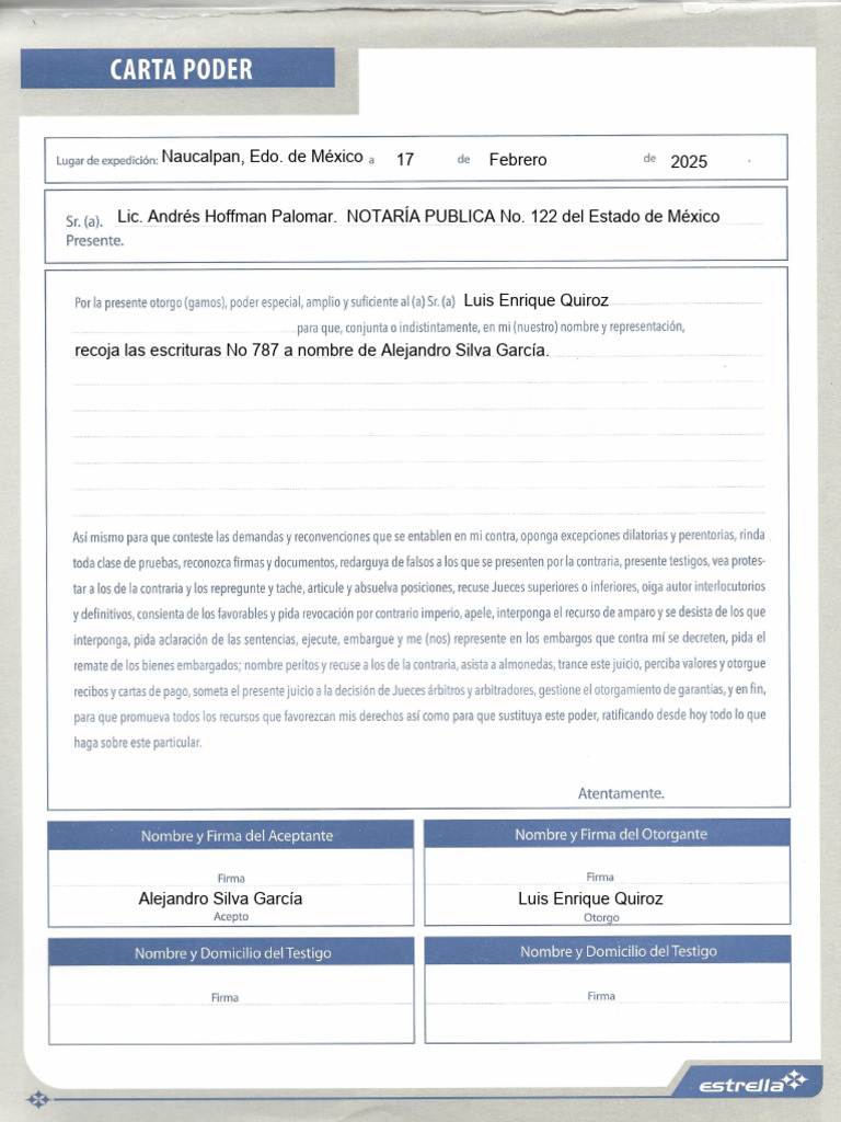 Carta Poder Notarial Editable | PDF