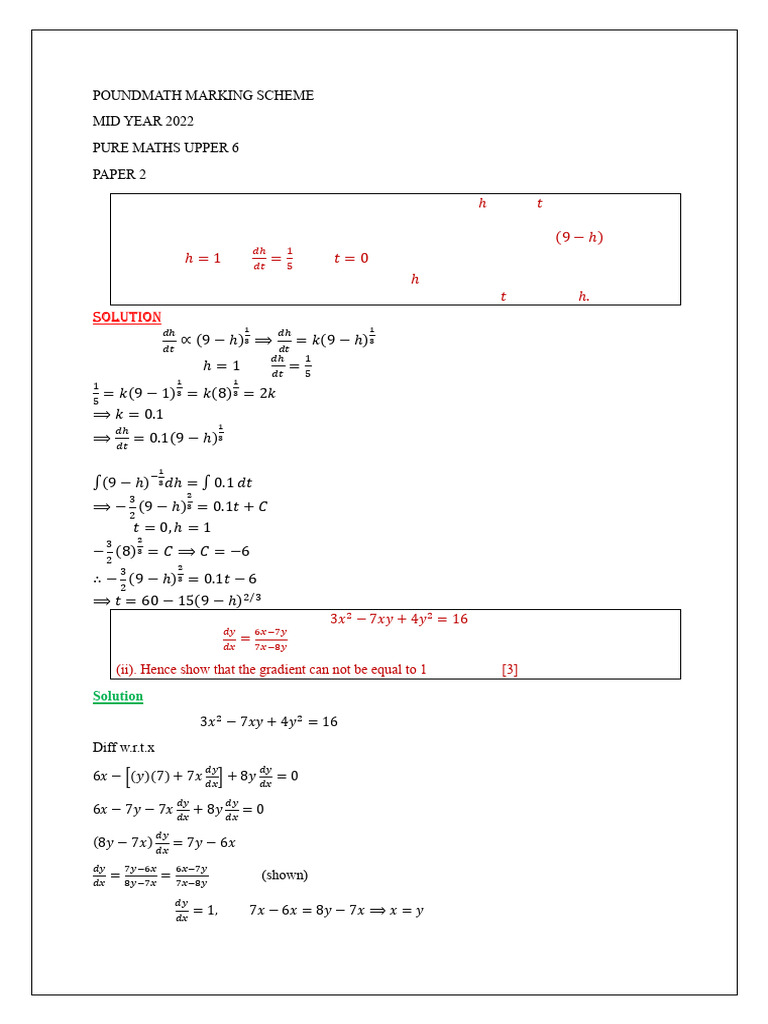 POUNDMATH MARKING SCHEME Paper 2 Mid | PDF | Geometry | Mathematical ...