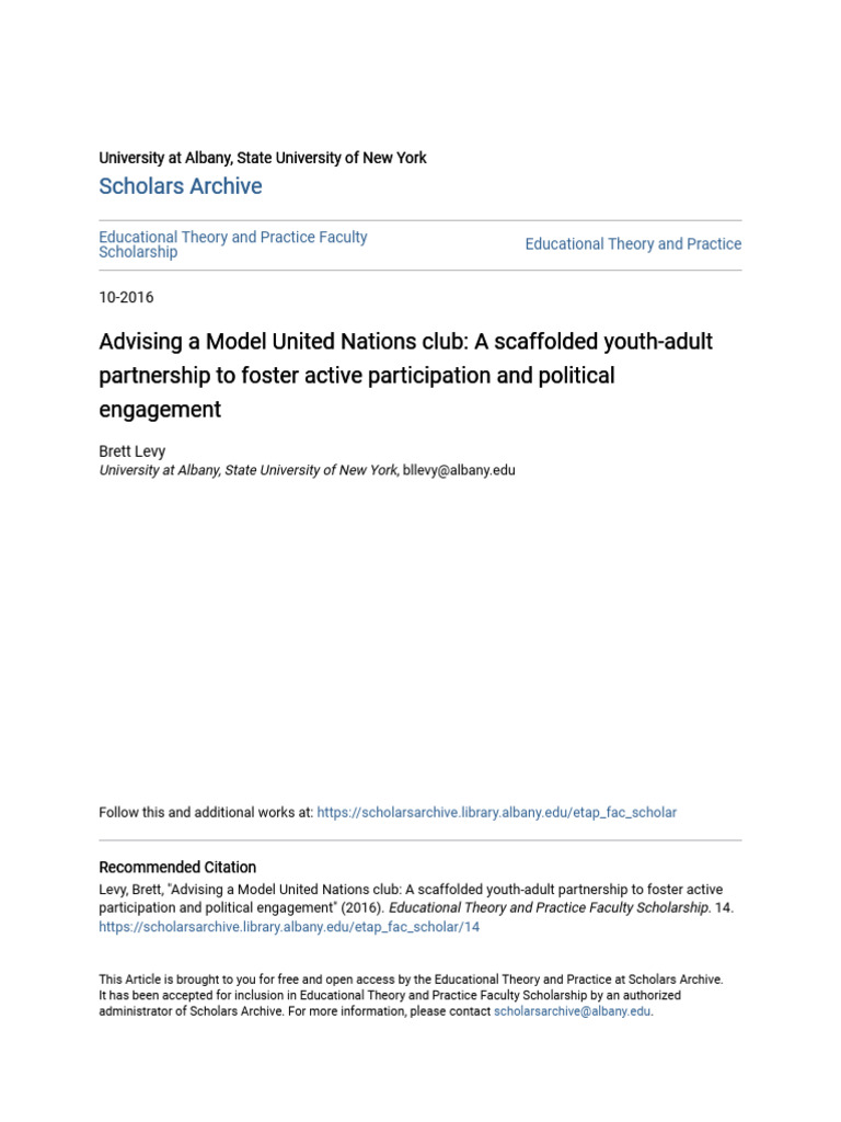 Advising A Model United Nations Club - A Scaffolded Youth-Adult Pa ...