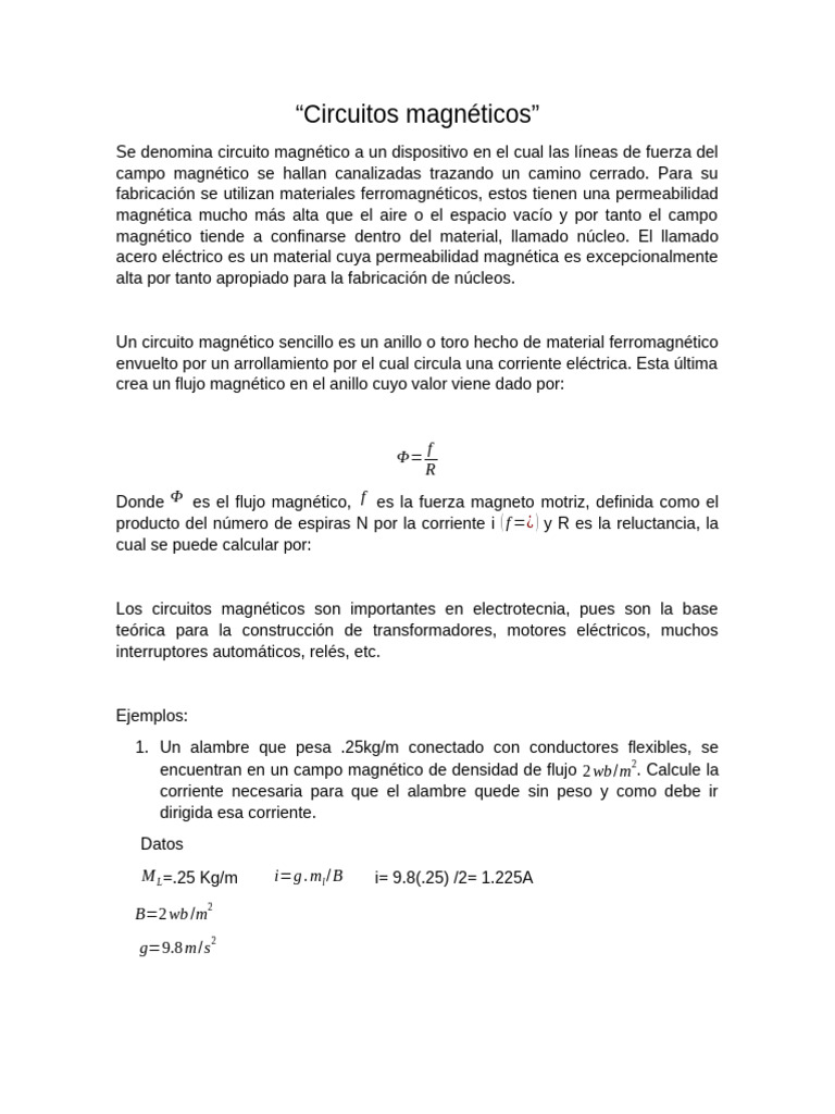 Circuitos Magnéticos | PDF | Inducción electromagnética | Campo magnético