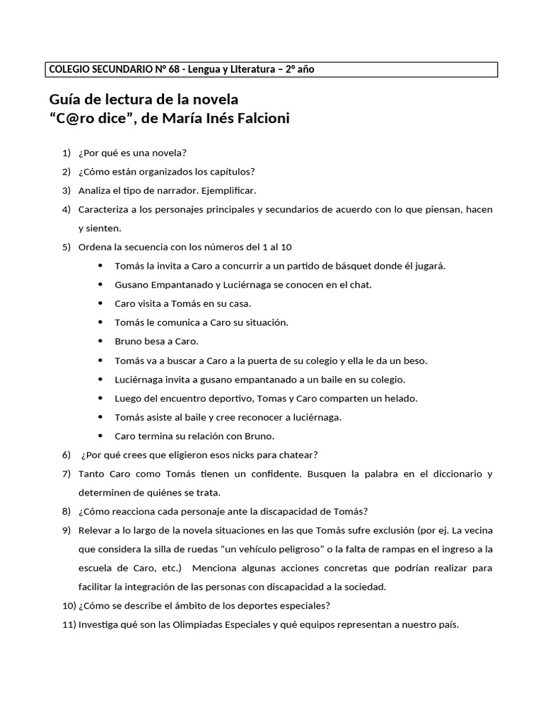 Guía de Lectura: "C@ro dice" Análisis | PDF