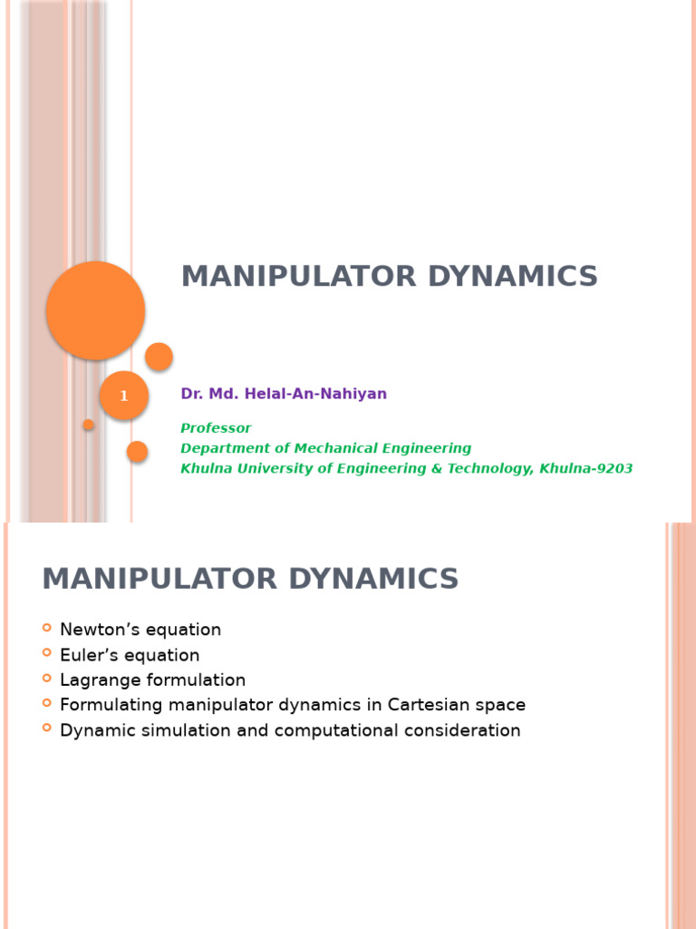 Manipulator Dynamics and Modeling Techniques | PDF | Equations Of ...