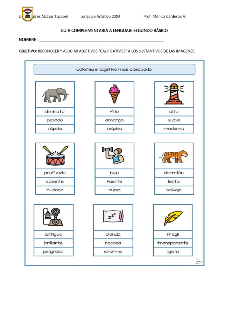 Juegos Con Adjetivos Calificativos A Lenguaje Segundo Básico | PDF
