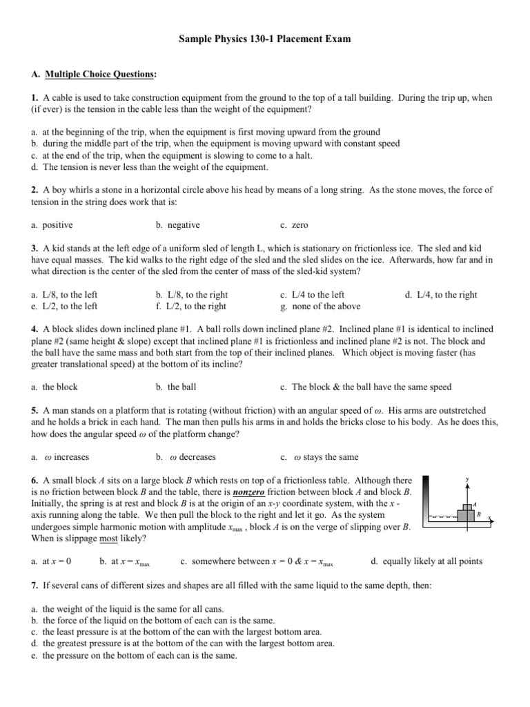 Sample Physics 130 1 Placement Exam | PDF | Force | Metrology