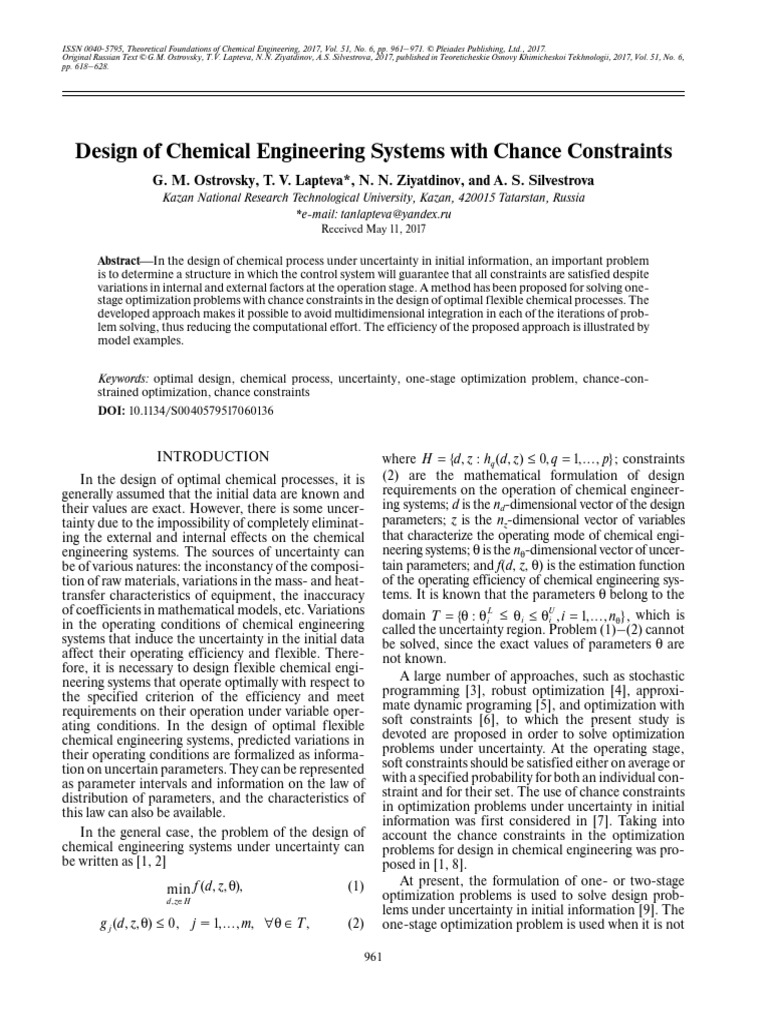 Design of Chemical Engineering Systems With Chance Constraints | PDF ...