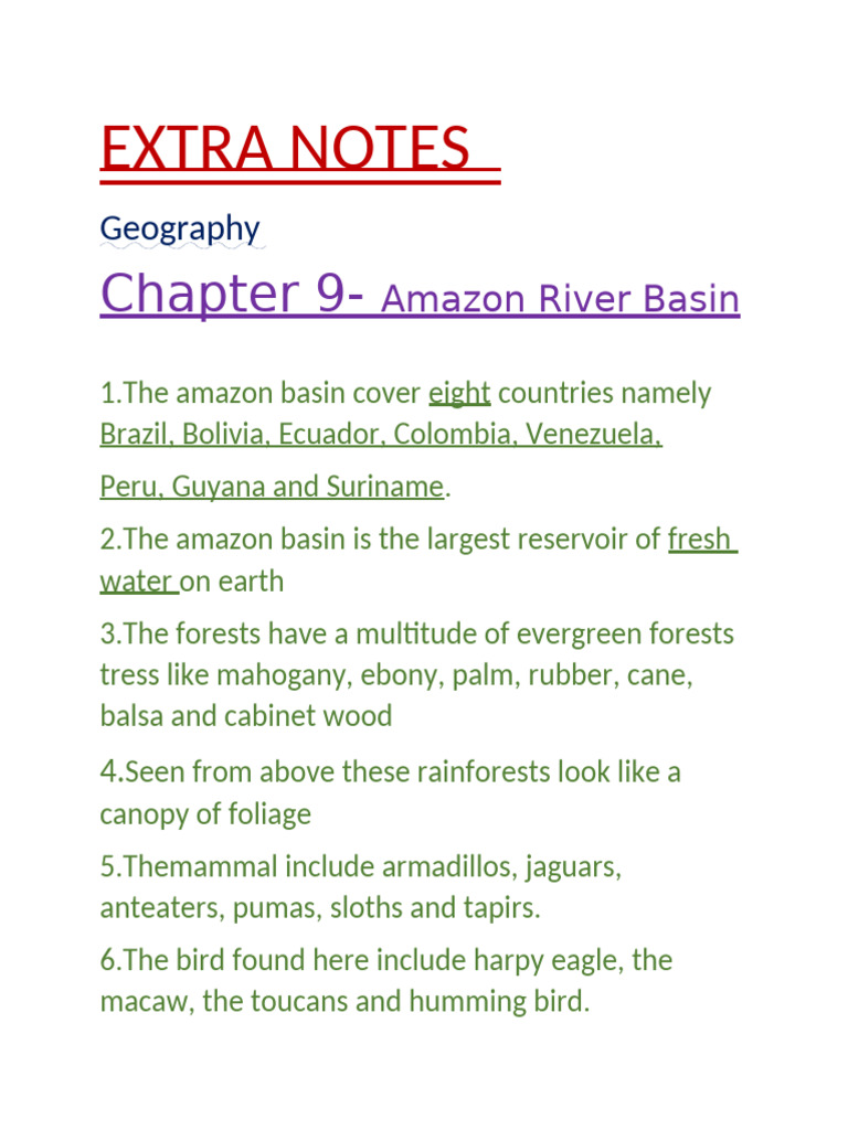 EXTRA NOTES | PDF | Amazon Rainforest | Amazon River