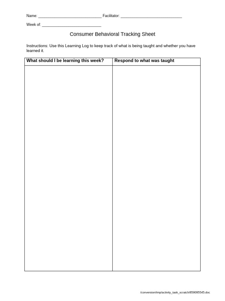 Consumer Behavioral Tracking Sheet | PDF