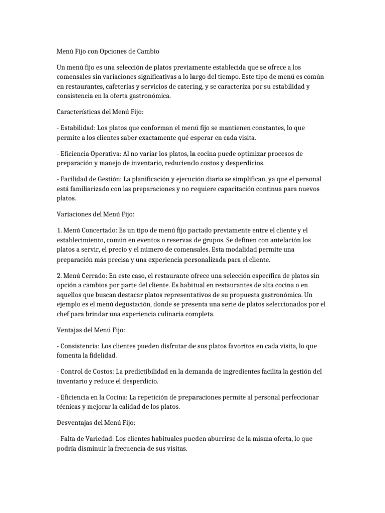 Investigacion Menu Fijo Con Opciones | PDF | Artes culinarias ...