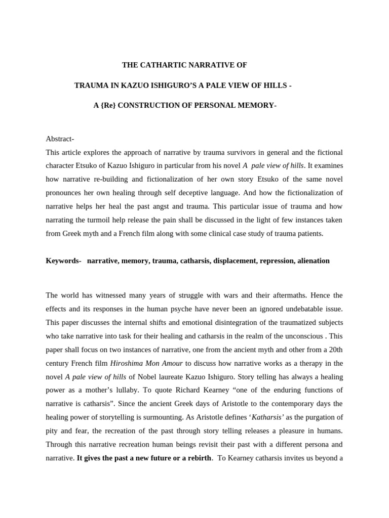 Kazuo-APaleViewofHills-The Cathartic Narrative of Trauma | PDF | Grief ...