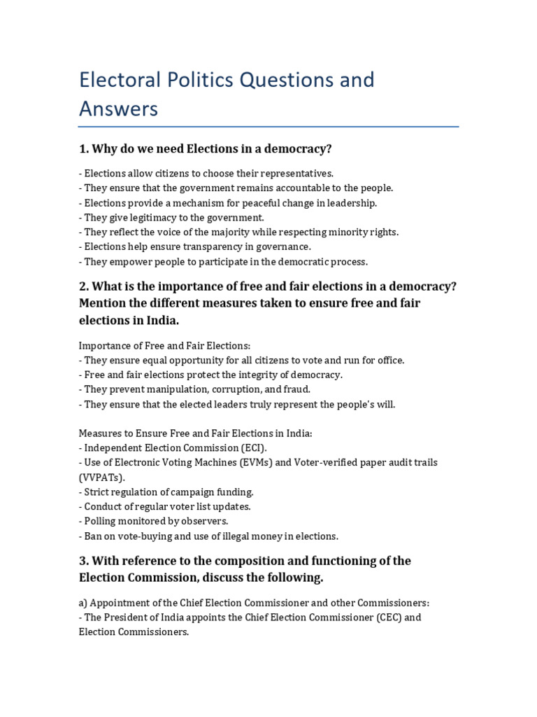 Election Questions Answers | PDF | Elections | Electoral Fraud