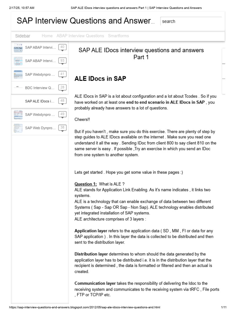 SAP ALE IDocs Interview Guide | PDF | Electronic Data Interchange | Computing