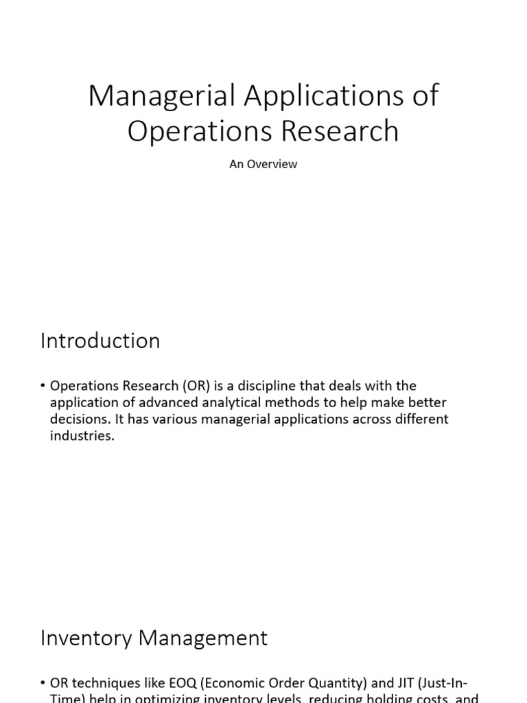 Managerial Applications of Operations Research (1) | PDF
