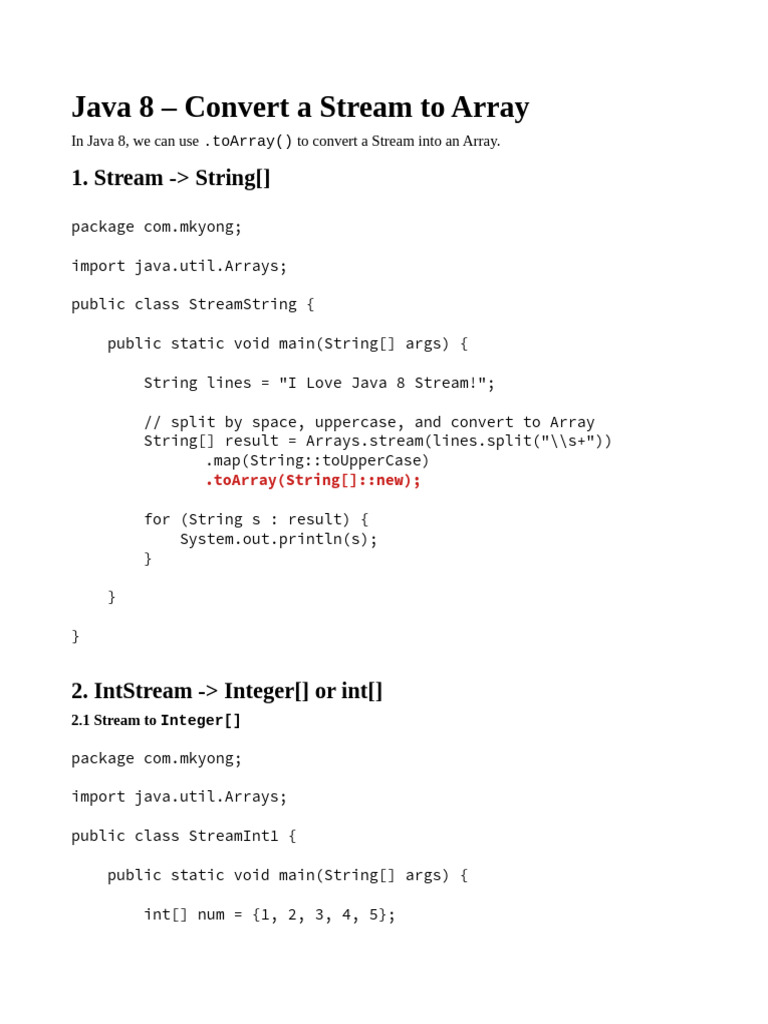 Convert Java Stream to Array Guide | PDF
