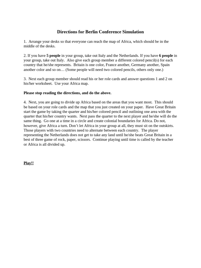 Berlin Conference Simulation Guide | PDF | Africa