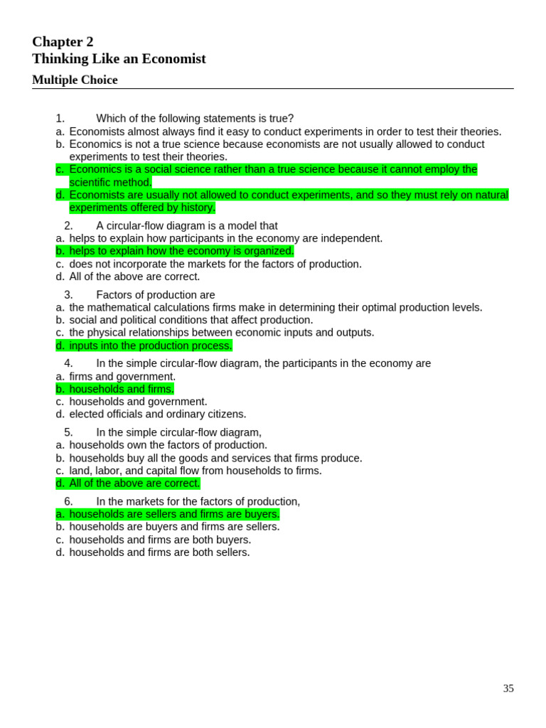 Chapter 1 and 2 Review | PDF | Economics | Factors Of Production