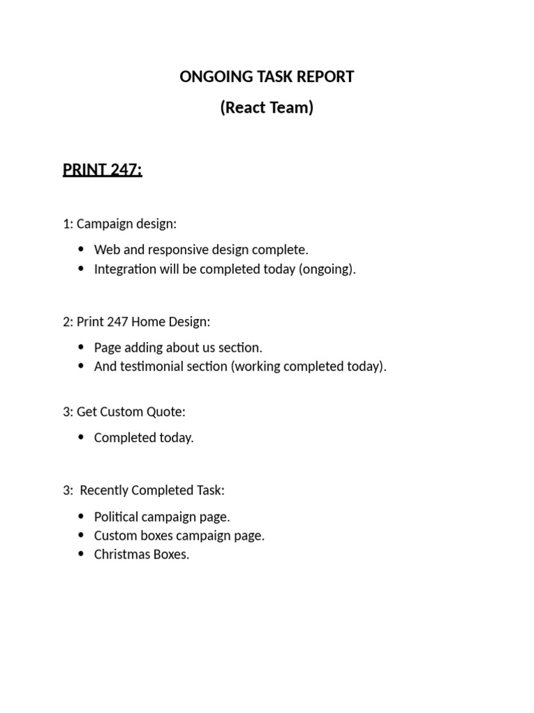 Ongoing Task Report | PDF