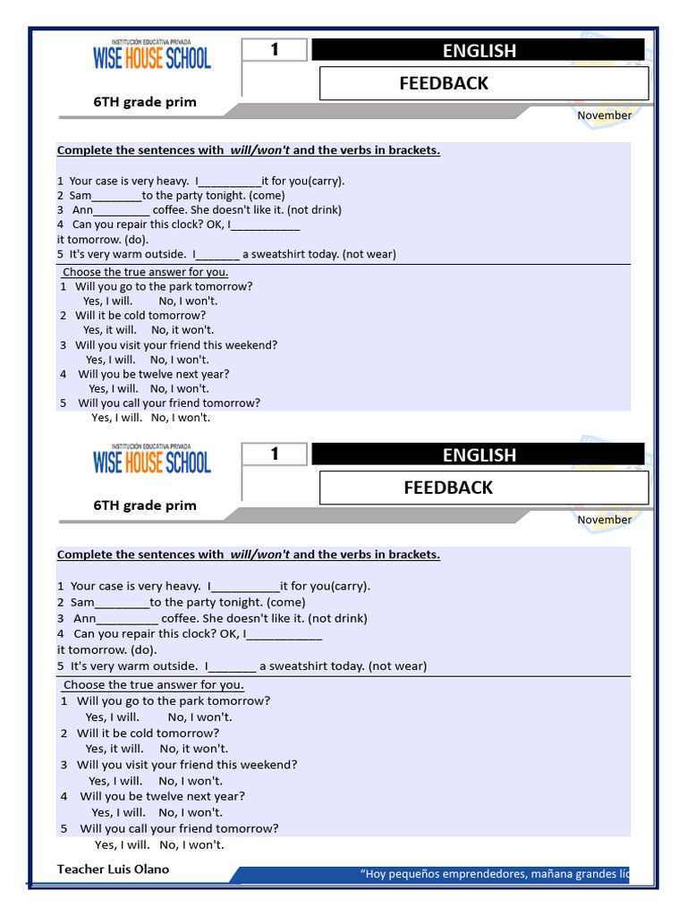 6th Prim FEEDBACK 1 November | PDF