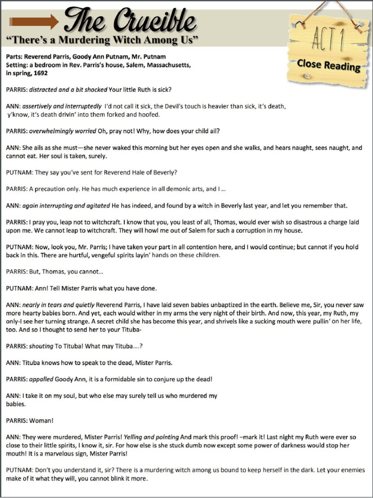- Act 1 Crucible Close Reading | PDF