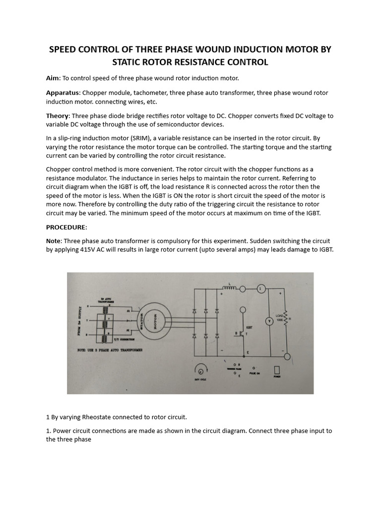 Speed Control of Three Phase Wound Induction Motor by Static Rotor Resistance Control[1] | PDF ...