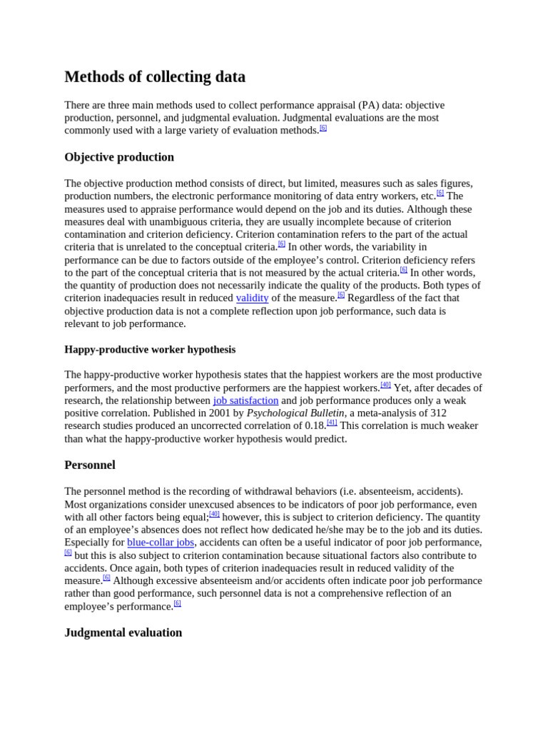 Performanc Appraisal - Methods of Collecting Data | PDF | Performance Appraisal | Psychology