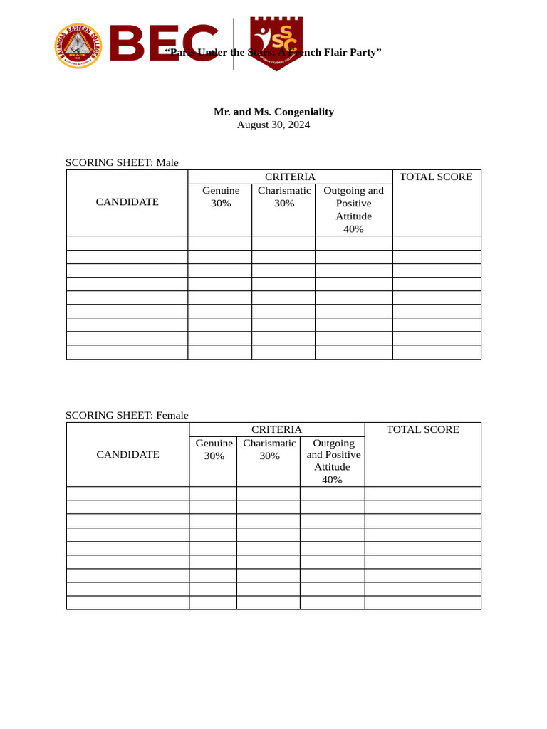 Score Sheet and Tally Sheet | PDF