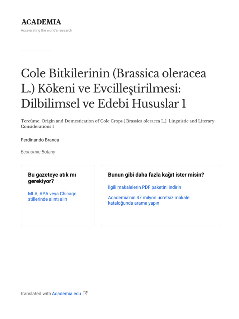 Origin and Domestication of Cole Crops Brassica Oleracea L Linguistic ...